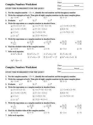 Free Printable Complex Numbers Worksheets For Students