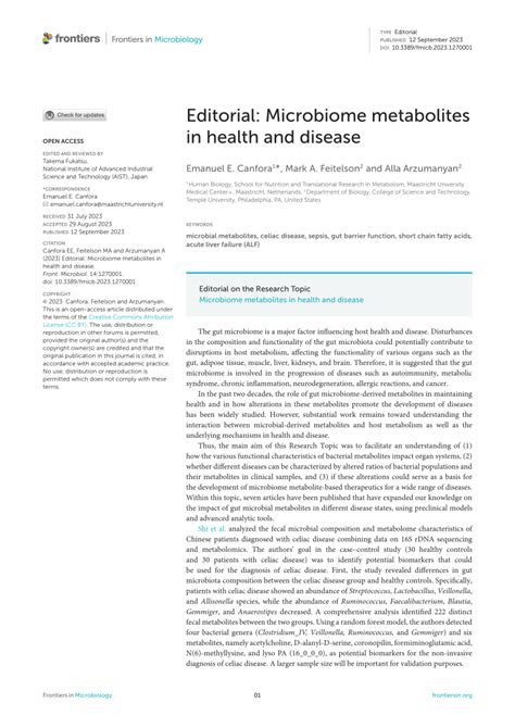 PDF Editorial Microbiome Metabolites In Health And Disease