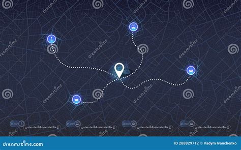 GPS Navigator Screen With Street Roads And Location Destination Points City Top View For