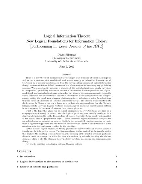 Pdf Logical Information Theory New Logical Foundations For Information Theory