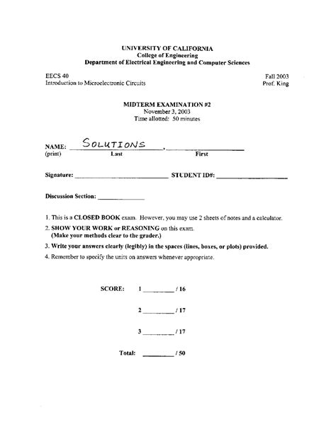 Circuit Analysis Introduction To Microelectronic Circuits Solved Exam Docsity