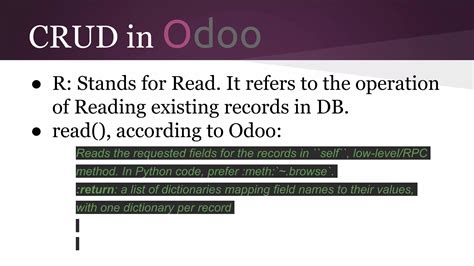 Odoo 110 Development Crud Pptx Databases Computer Software And Applications