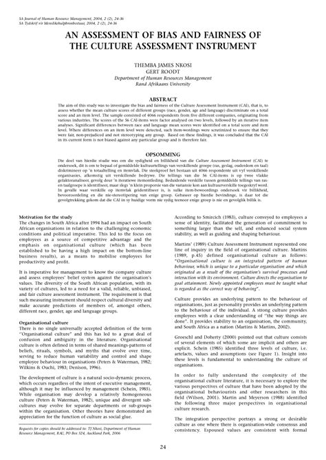 Pdf An Assessment Of Bias And Fairness Of The Culture Assessment Instrument