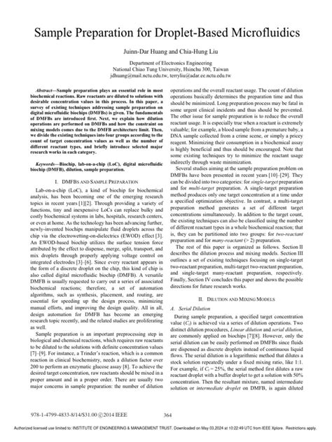 Sample Preparation For Droplet Based Microfluidics Pdf Microfluidics
