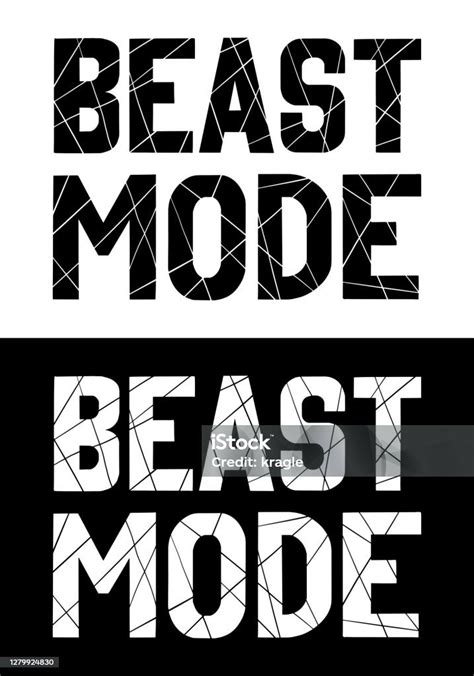 짐승 모드 단어 손 문자 격리 된 배경에 2 개의 대담한 스타일 문자 세트 흑백 벡터 텍스트 일러스트 티셔츠 디자인 인쇄 포스터 아이콘 웹 그래픽 디자인 0명에 대한 스톡