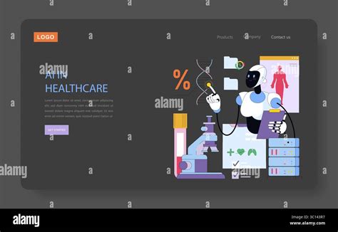 Vector Illustration Of Ai In Healthcare Depicting A Robot Interacting With Medical Tools And