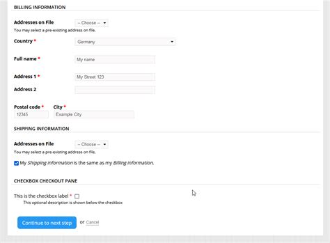 commerce checkbox checkout pane