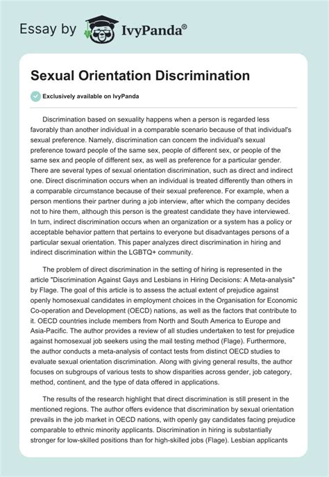 Sexual Orientation Discrimination 830 Words Essay Example