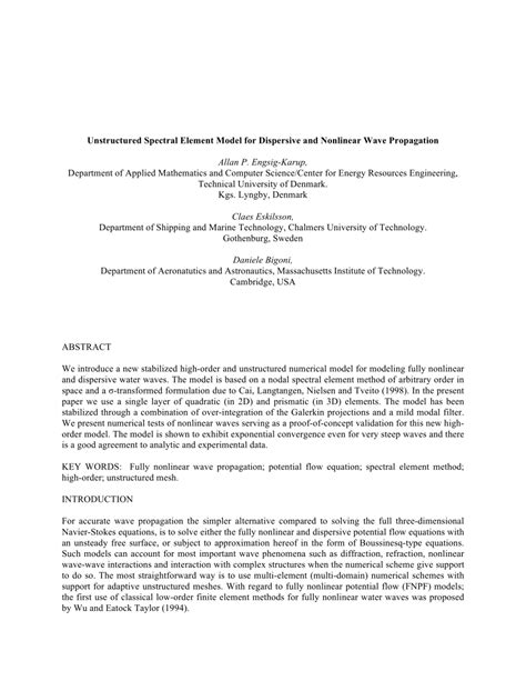 Pdf Unstructured Spectral Element Model For Dispersive And Nonlinear Wave Propagation