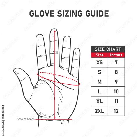 Hand Drawn Illustration Of Hand Glove Sizing Guide And Charts Stock