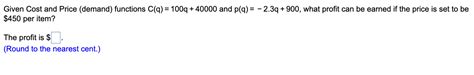 solved given cost and price demand functions
