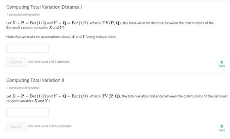 computing total variation distance 1 point possible