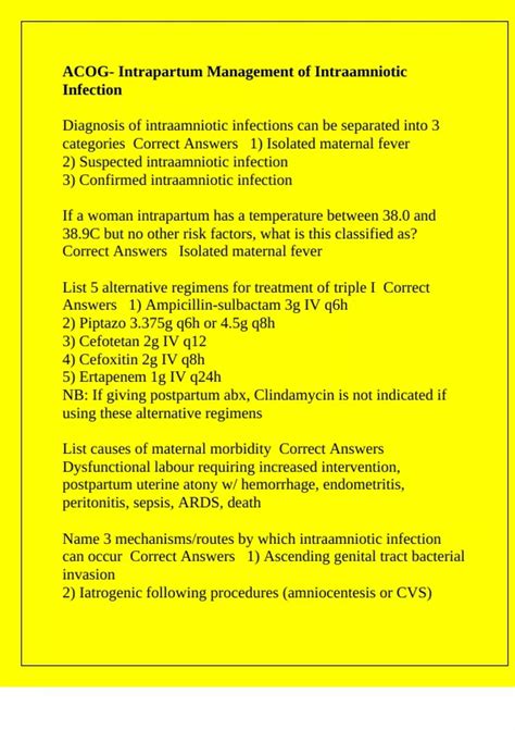 Acog Intrapartum Management Of Intraamniotic Infection Acog Stuvia Us