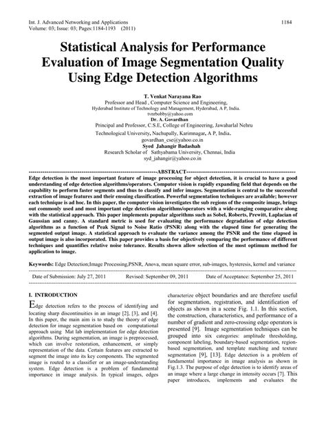 Pdf Statistical Analysis For Performance Evaluation Of Image Segmentation Quality Using Edge