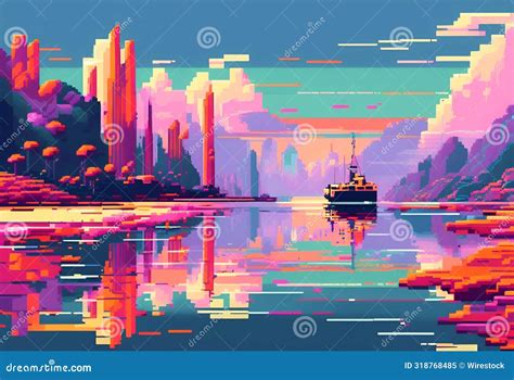 Ai Generated Illustration Of Pixel Art Scene Of An Arctic Lake