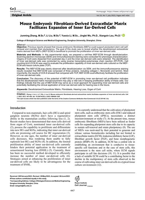 Pdf Mouse Embryonic Fibroblasts Derived Extracellular Matrix Facilitates Expansion Of Inner
