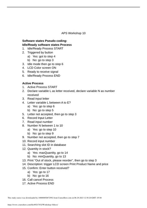 Aps Workshop 10 Software States Pseudo Coding Aps 145 Stuvia Us