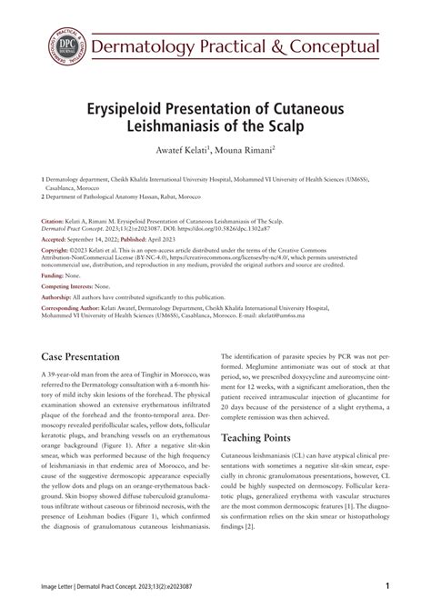 Pdf Erysipeloid Presentation Of Cutaneous Leishmaniasis Of The Scalp