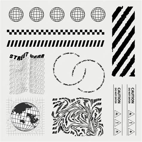 패션 디자인을 위한 도시의 스트리트웨어 요소 프리미엄 벡터