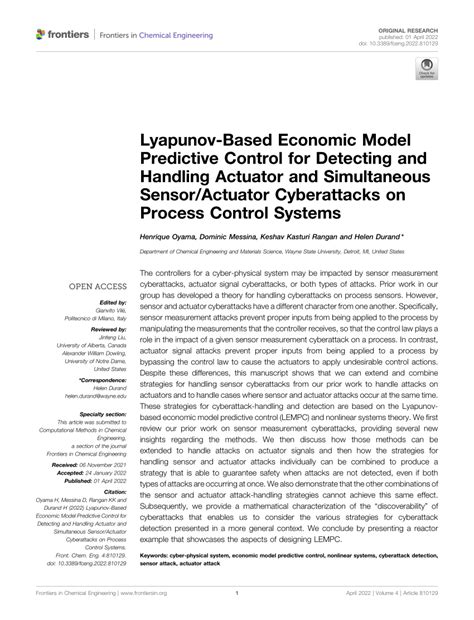 Pdf Lyapunov Based Economic Model Predictive Control For Detecting And Handling Actuator And