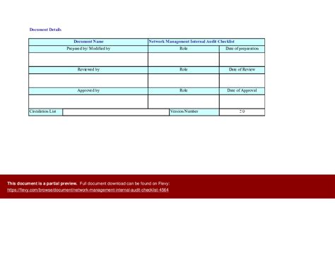 Network Management Internal Audit Checklist Template Excel Xls