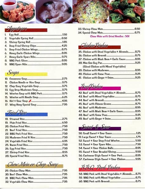 Menu At Wing Hong Restaurant Goderich