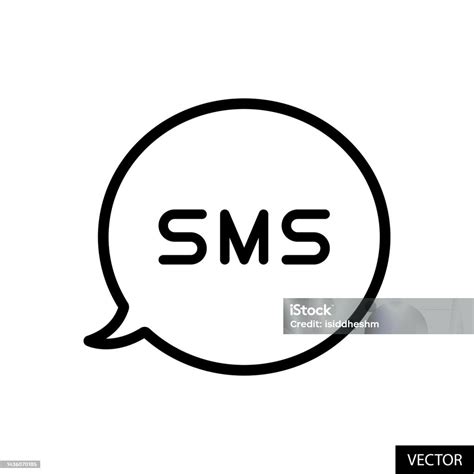 Sms 흰색 배경에 격리 된 라인 스타일 디자인의 단문 메시지 서비스 벡터 아이콘 편집 가능한 스트로크 Brand Name