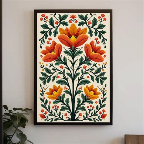 Indian Floral Print Indian Folk Art Vintage Floral Art Mughal Floral