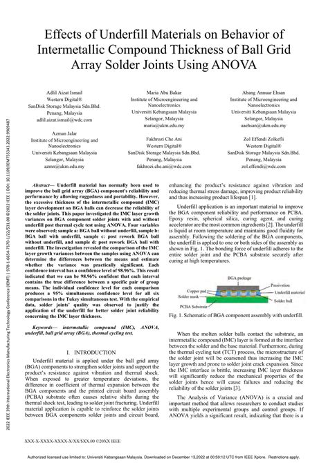 Pdf Effects Of Underfill Materials On Behavior Of Intermetallic