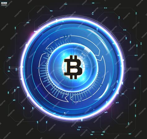 Bitcoin 디지털 통화 미래 디지털 돈 기술 전세계 네트워크 개념 Hud 스타일 일러스트레이션 프리미엄 벡터