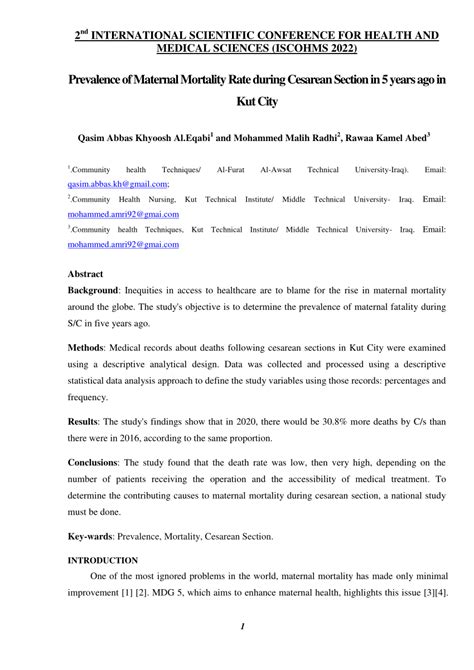 Pdf Prevalence Of Maternal Mortality Rate During Cesarean Section In