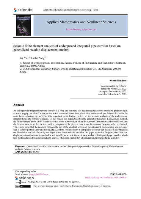 Pdf Seismic Finite Element Analysis Of Underground Integrated Pipe Corridor Based On
