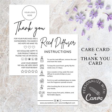 Reed Diffuser Canva Template I Editable Air Freshener Care Instructions Small Business Care