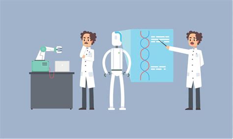 Male Scientist Character Conducting Experiments With Robots In Lab Artificial Intelligence