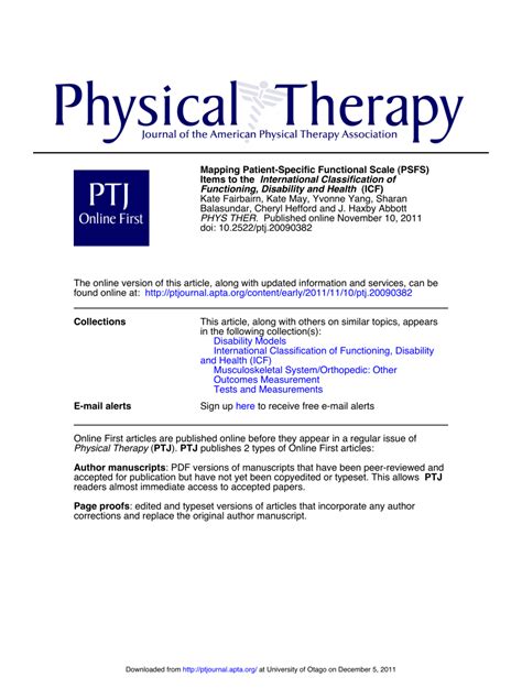 Pdf Mapping Patient Specific Functional Scale Psfs Items To The
