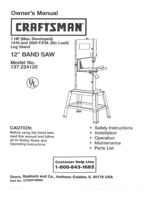 Craftsman 12 Inch Band Saw Parts List Pdf