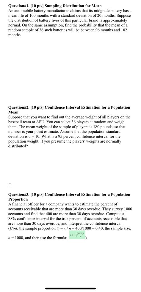 Solved Question 1 [10 ﻿pts] ﻿sampling Distribution For