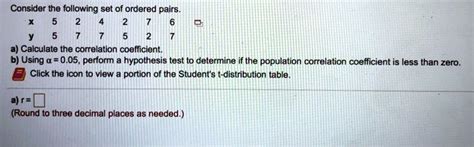 Solved Consider The Following Set Of Ordered Pairs Calculate The Correlation Coefficient B