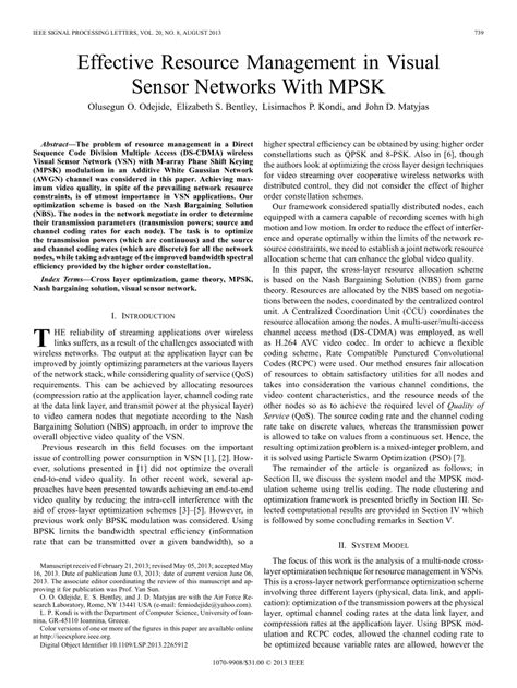 Pdf Effective Resource Management In Visual Sensor Networks With Mpsk