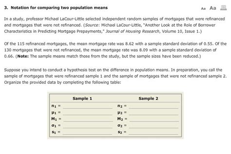 solved 3 notation for comparing two population means aa aa