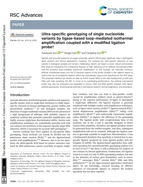 Pdf Ultra Specific Genotyping Of Single Nucleotide Variants By Ligase Based Loop Mediated