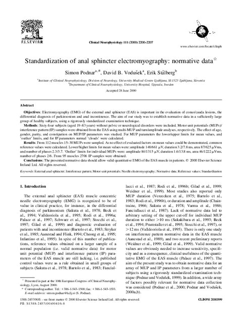 Pdf Standardization Of Anal Sphincter Electromyography Normative Data