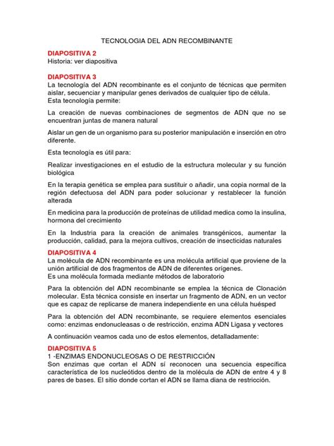Introducción A La Tecnología Del Adn Recombinante Proceso De