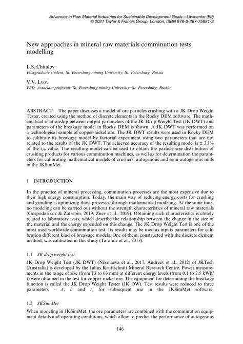 pdf new approaches in mineral raw materials comminution tests modelling