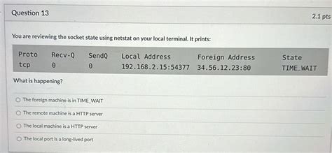 Solved You Are Reviewing The Socket State Using Netstat On Chegg Com