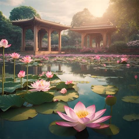 Premium Ai Image A Serene And Mystical Lotus Garden Retreat