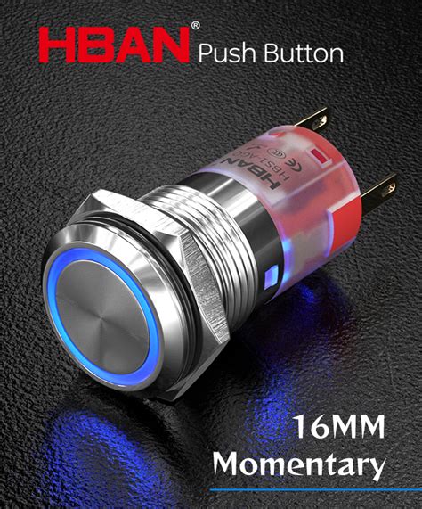 Push Button Light Switch Waterproof Ip67 16mm 1no1nc Ring Blue Lamp