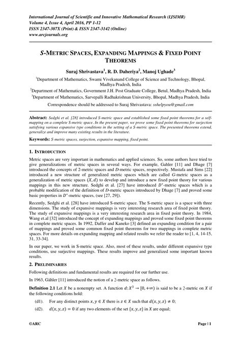 Pdf S Metric Spaces Expanding Mappings And Fixed Point Theorems