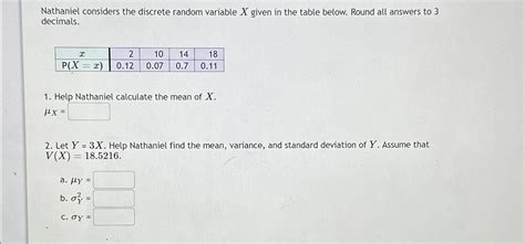 Solved Nathaniel considers the discrete random variable x | Chegg.com