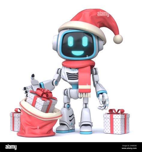 Cute Blue Robot With New Years Ts 3d Rendering Illustration Isolated
